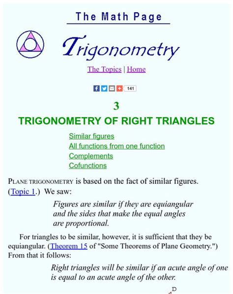 The Math Page Trigonometry Trignometry Of Right Triangles Activity For 9th 10th Grade