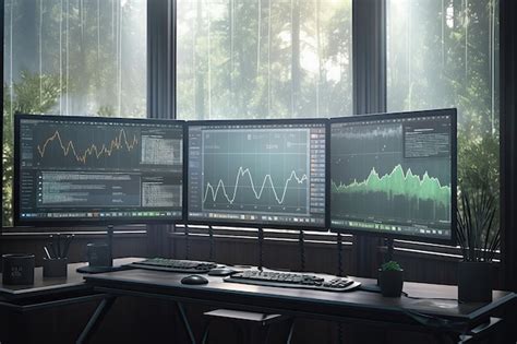 Premium AI Image Modern Workplace With Computer Monitors With Stock