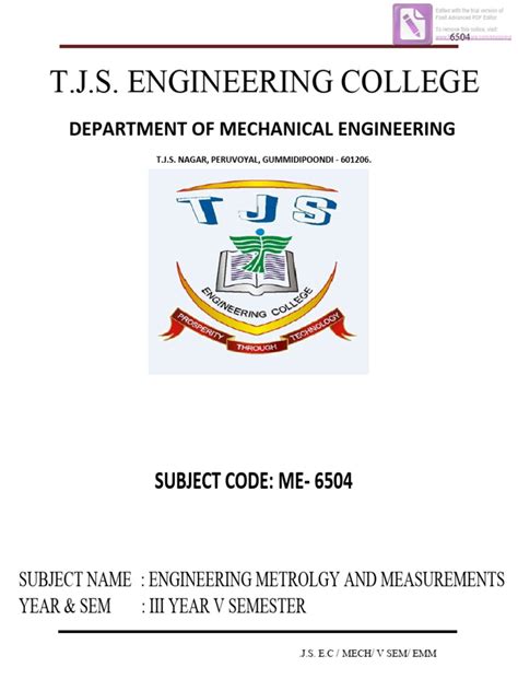 Engineering Metrology And Measurements Course Material Pdf Observational Error Measurement