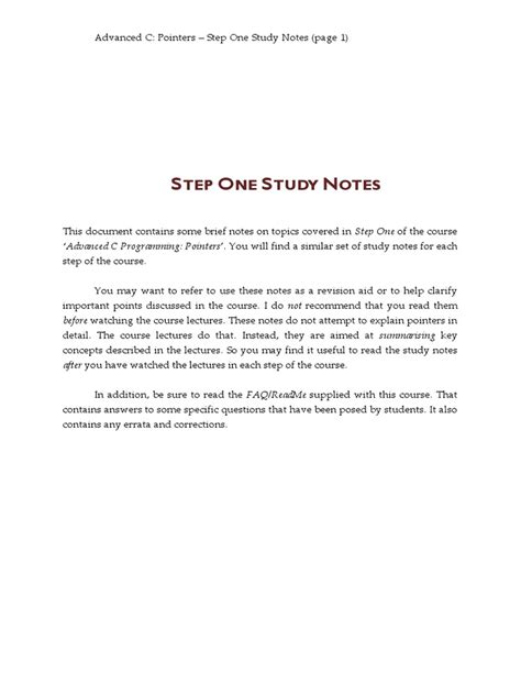 C Pointers Study Notes Pdf Pointer Computer Programming Integer