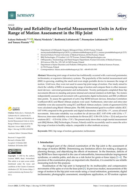 Pdf Validity And Reliability Of Inertial Measurement Units In Active Range Of Motion