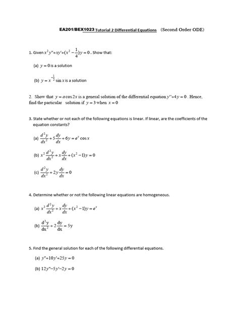 Math Ii Tutorial 2 Second Order Ode Pdf