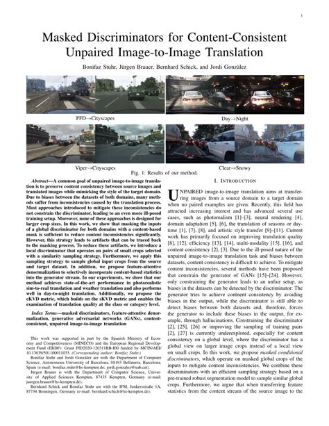 Pdf Masked Discriminators For Content Consistent Unpaired Image To