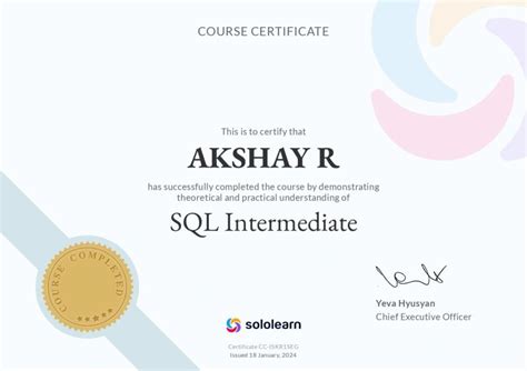 Completed Mysql Intermediate Course On Sololearn Akshay Rajaram