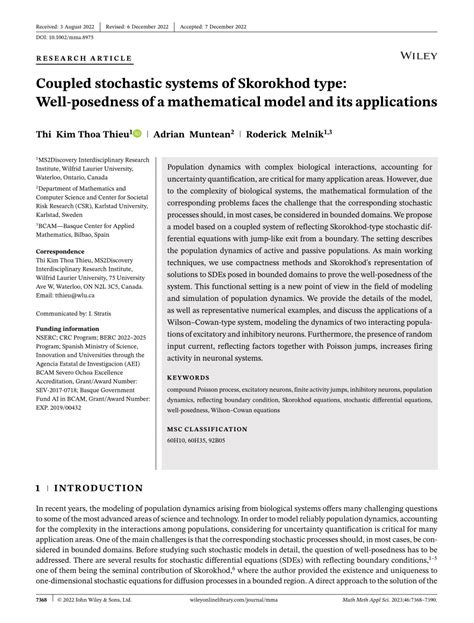 Coupled Stochastic Systems Of Skorokhod Type Well‐posedness Of A Mathematical Model And Its