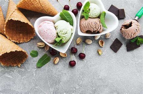 Set Of Ice Cream Scoops Of Different Colors And Flavours Stock Image Image Of Dessert Heart