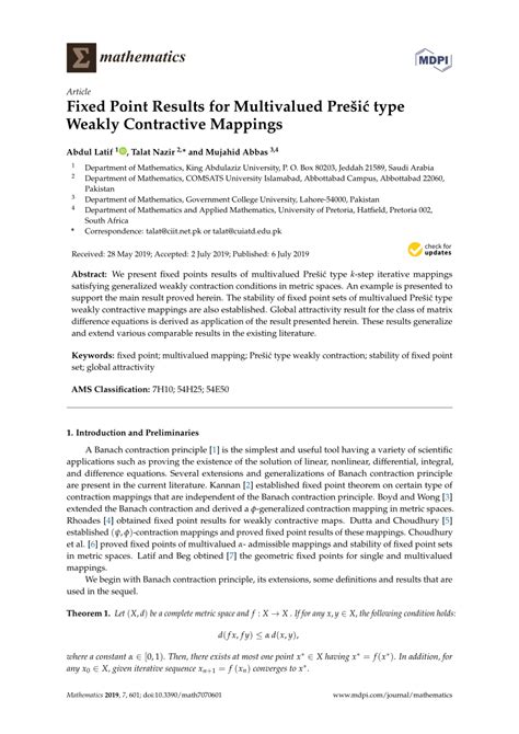 Pdf Fixed Point Results For Multivalued Prešić Type Weakly Contractive Mappings