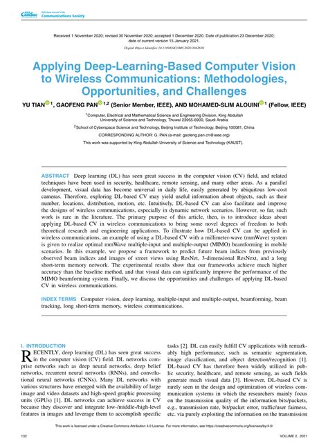 Pdf Applying Deep Learning Based Computer Vision To Wireless Communications Methodologies