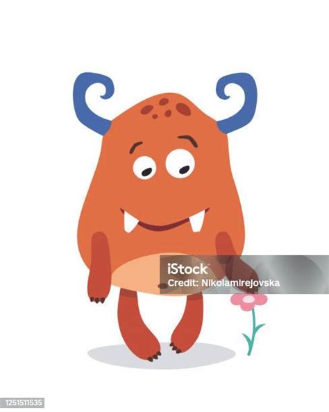 만화 귀여운 괴물 마스코트 와 꽃 베이비 룸 포스터 보육용 유치한 프린트 디자인은 패션 티셔츠 인사말 카드 베이비 샤워에 사용할 수 있습니다 할로윈 벡터 일러스트레이션