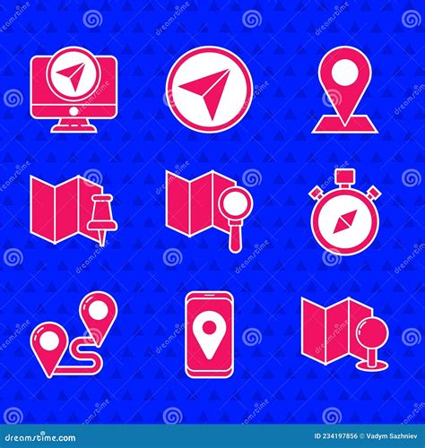 Set Search Location City Map Navigation Folded With Push Pin Compass Route Location And