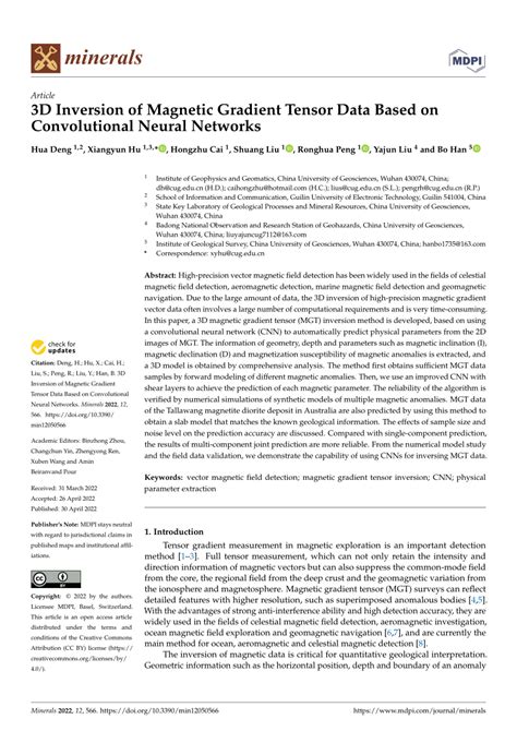 Pdf 3d Inversion Of Magnetic Gradient Tensor Data Based On