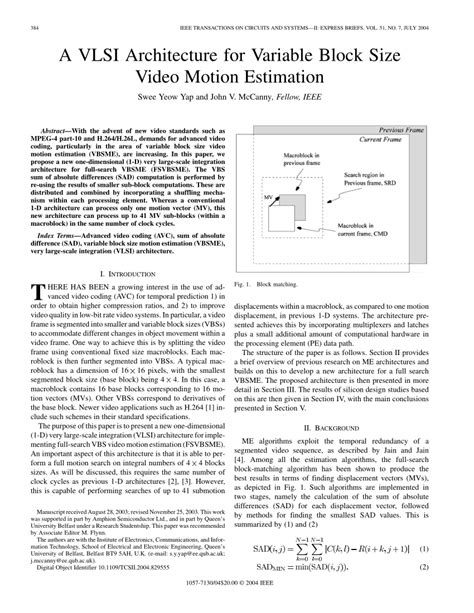 Pdf A Vlsi Architecture For Variable Block Size Video Motion Estimation