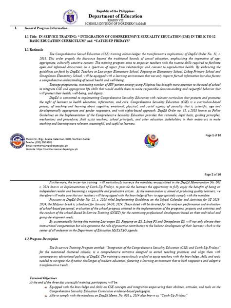 Inset 2023 2024 Cse Catch Up Friday Lao Angan Es Cluster Pdf Sex