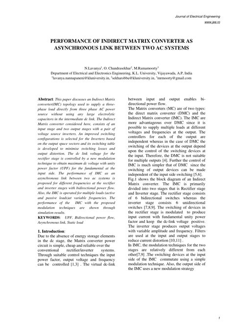 Pdf Performance Of Indirect Matrix Converter As Asynchronous Link Between Two Ac Systems