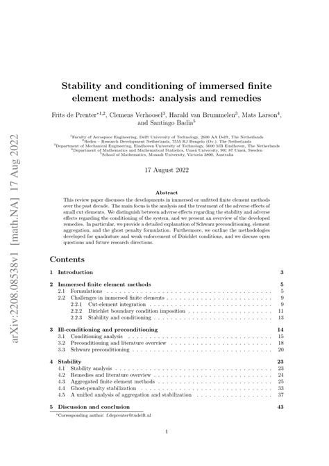 Pdf Stability And Conditioning Of Immersed Finite Element Methods