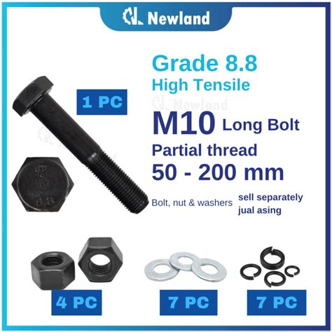 Newland Agriculture M10 Bolt And Nut Grade 8 8 Hex Long Bolt Partial Thread Nut Skru