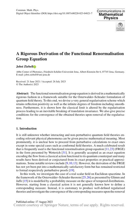 Pdf A Rigorous Derivation Of The Functional Renormalisation Group Equation