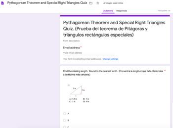 Pythagorean Theorem And Special Right Triangles Quiz Self Grading