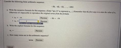 Solved Consider The Following Finite Arithmetic Sequence