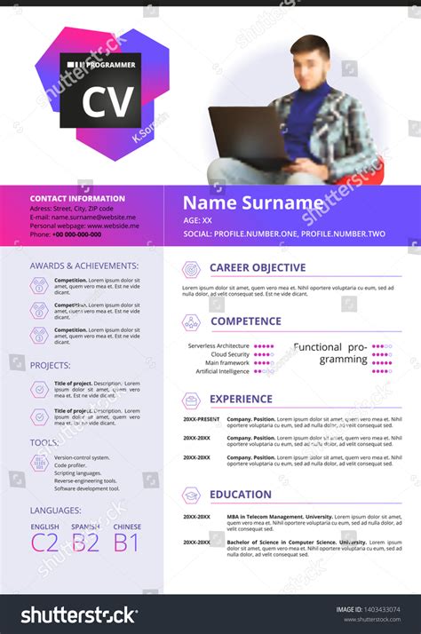 Cv Template Programmer Easy Editable Include Stock Vector Royalty Free 1403433074 Shutterstock