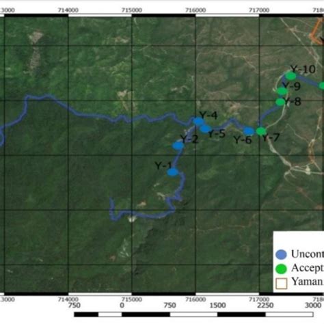 map showing the water quality in the sampling points according to the