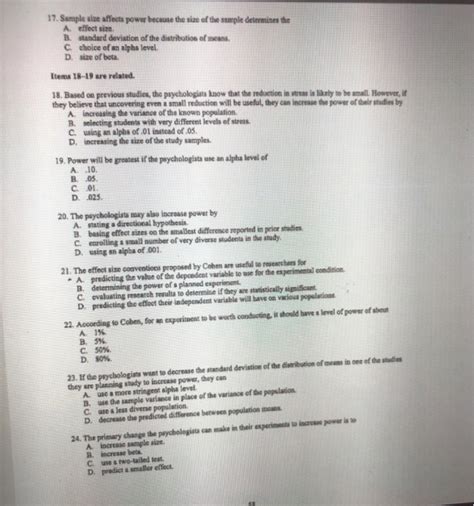 Solved 17 Sample Size Affects Power Because The Size Of The
