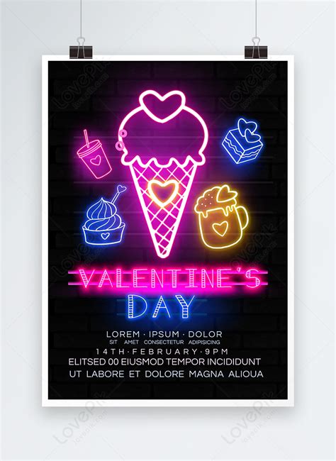 네온 라이트 발렌타인 음식 포스터 이미지 사진 465807544 무료 다운로드