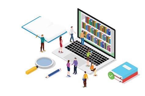 아이소메트릭 3d 온라인 독서 개념 책이나 전자책 컬렉션 팀 사람들은 현대적인 평면 스타일로 읽습니다 벡터 3차원 형태에 대한