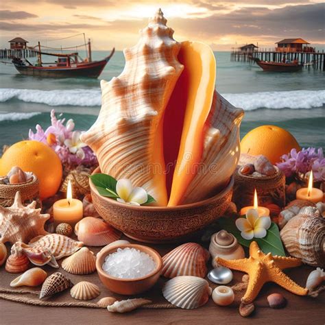 Luxurious Conch Shells Symbols Of Love On The Beach Generative Ai Stock Image Image Of