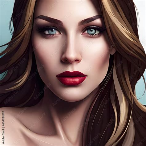 Beautiful Woman With Red Lipstick On Her Lips Pretty Girl Natural Make