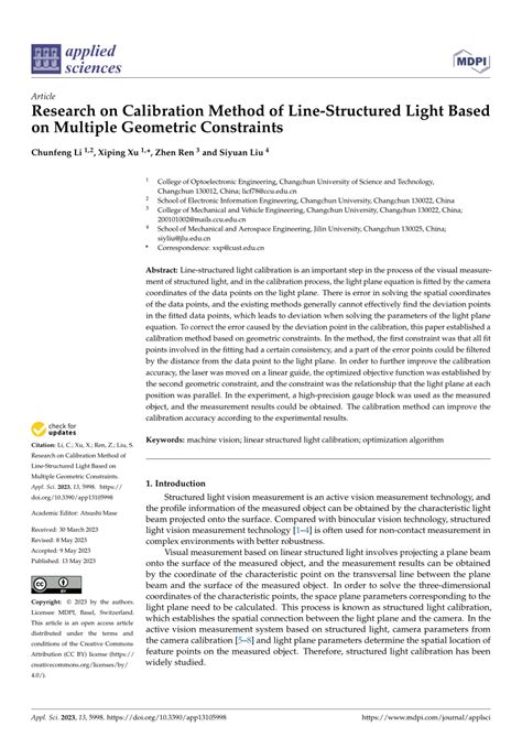Pdf Research On Calibration Method Of Line Structured Light Based On Multiple Geometric