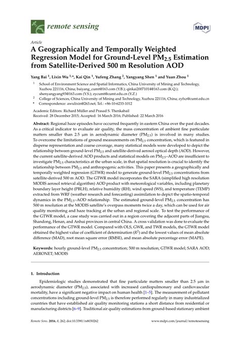 Pdf A Geographically And Temporally Weighted Regression Model For Ground Level Pm2 5