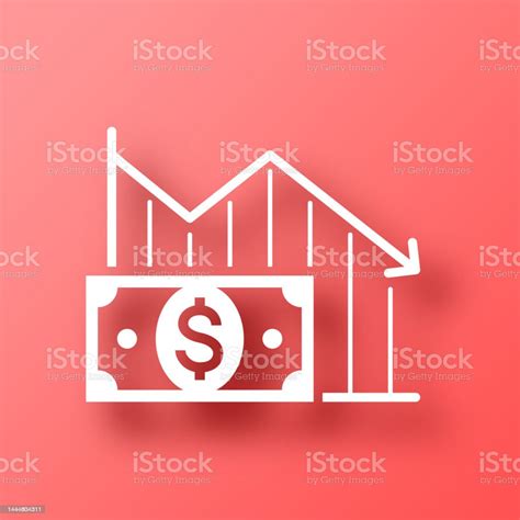 달러 지폐로 하락하는 그래프 그림자가 있는 빨간색 배경의 아이콘 0명에 대한 스톡 벡터 아트 및 기타 이미지 0명 3차원 형태 가계 Istock