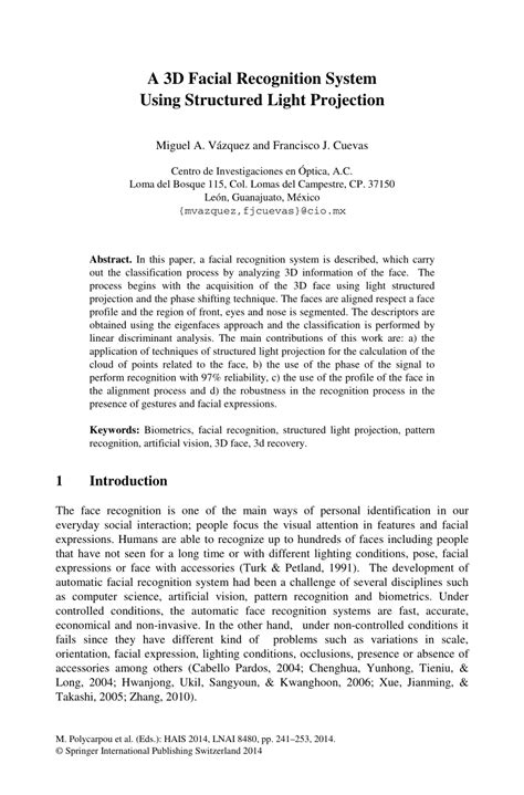 Pdf A 3d Facial Recognition System Using Structured Light Projection