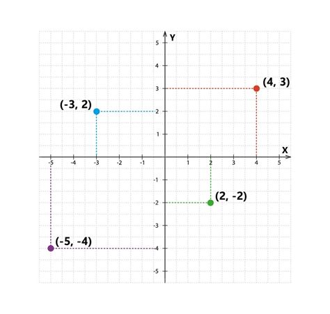 샘플 포인트가 있는 2차원의 데카르트 좌표계 흰색 배경에 고립 된 제곱 격자 벡터 일러스트 레이 션에 축 X 및 Y가 있는