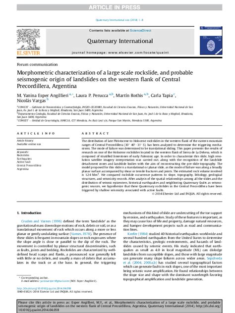 Pdf Morphometric Characterization Of A Large Scale Rockslide And Probable Seismogenic Origin
