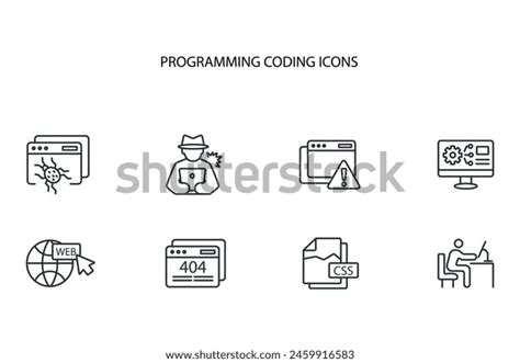 Programming Coding Icon Setvectoreditable Strokelinear Style Stock Vector Royalty Free