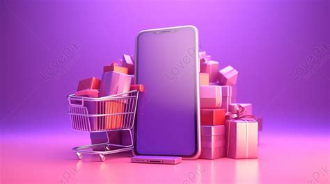 세련된 3d 렌더링 보라색 배경으로 쇼핑백으로 스마트폰 온라인 스토어 강화 쇼핑 바구니 배경 3d 쇼핑 배경 쇼핑 배경 이미지 Hd 쇼핑 바구니 3d 쇼핑 쇼핑