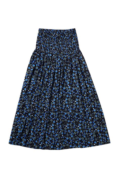Smocked Maxi Skirt In Print On Black 4071fb Final Sale Zaikamoya