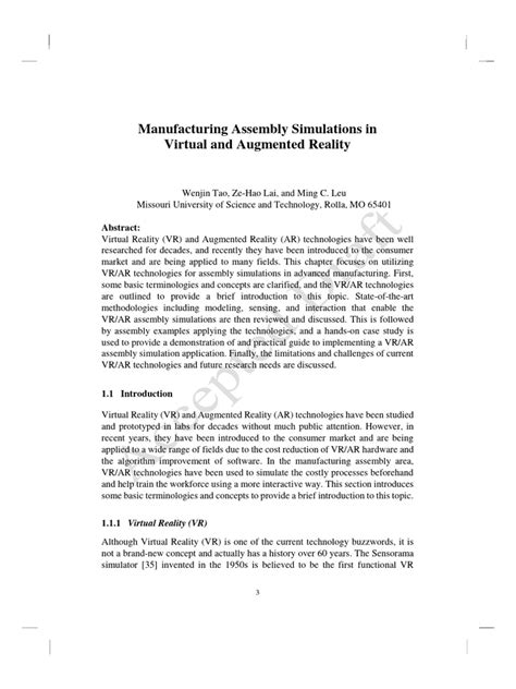 Manufacturing Assembly Simulationsin Virtualand Augmented Reality Pdf Augmented Reality