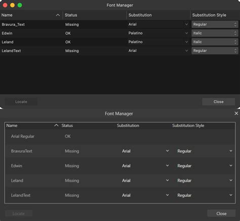 font manager status incorrect on mac v2 bugs found on macos