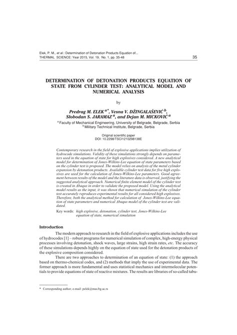 Pdf Determination Of Detonation Products Equation Of State From