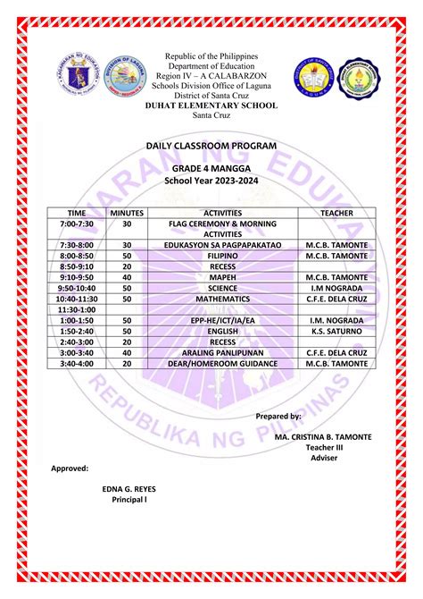 Classroom Program Grade 4 2022 2023 4 Docx