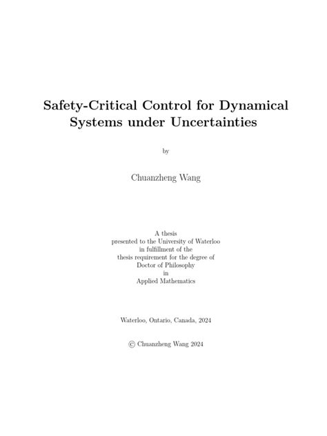 2024 Thesis Applied Maths Safety Critical Control For Dynamical System