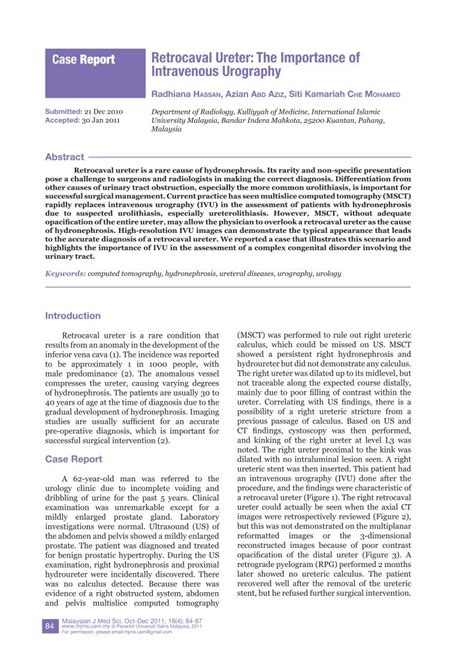 Pdf Report Retrocaval Ureter The Importance Of Intravenous