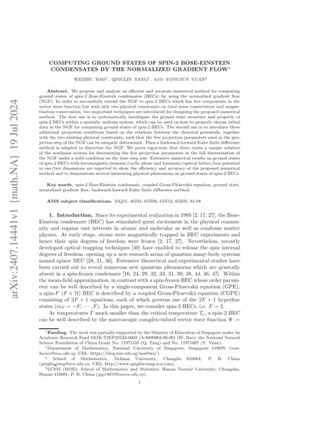 Pdf Computing Ground States Of Spin 2 Bose Einstein Condensates By The Normalized Gradient Flow
