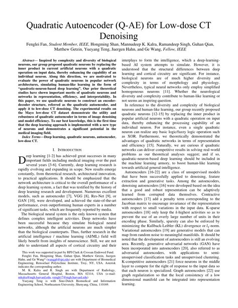 Pdf Quadratic Autoencoder For Low Dose Ct Denoising