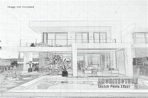 Premium Psd Architecture Blueprint Sketch Photo Effect Mockup