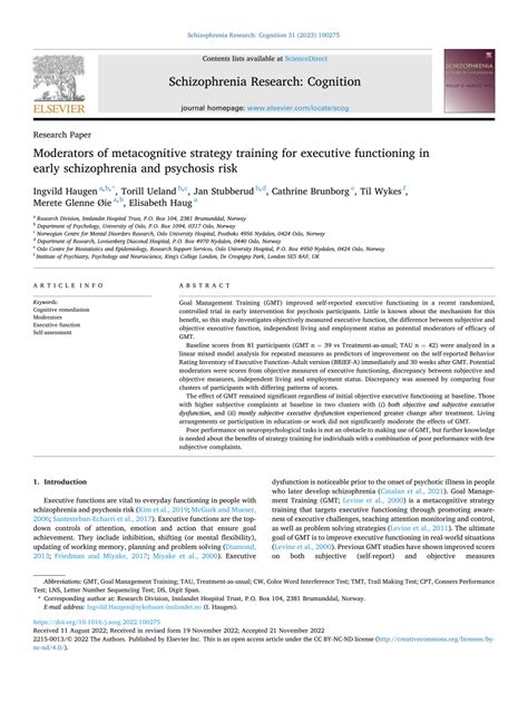 Pdf Moderators Of Metacognitive Strategy Training For Executive Functioning In Early