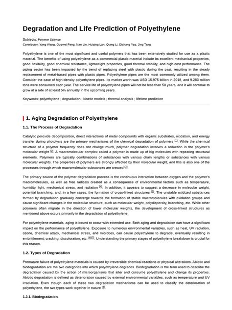 023 Degradation And Life Prediction Of Polyethylene 2 聚乙烯的降解与寿命预测 Pdf